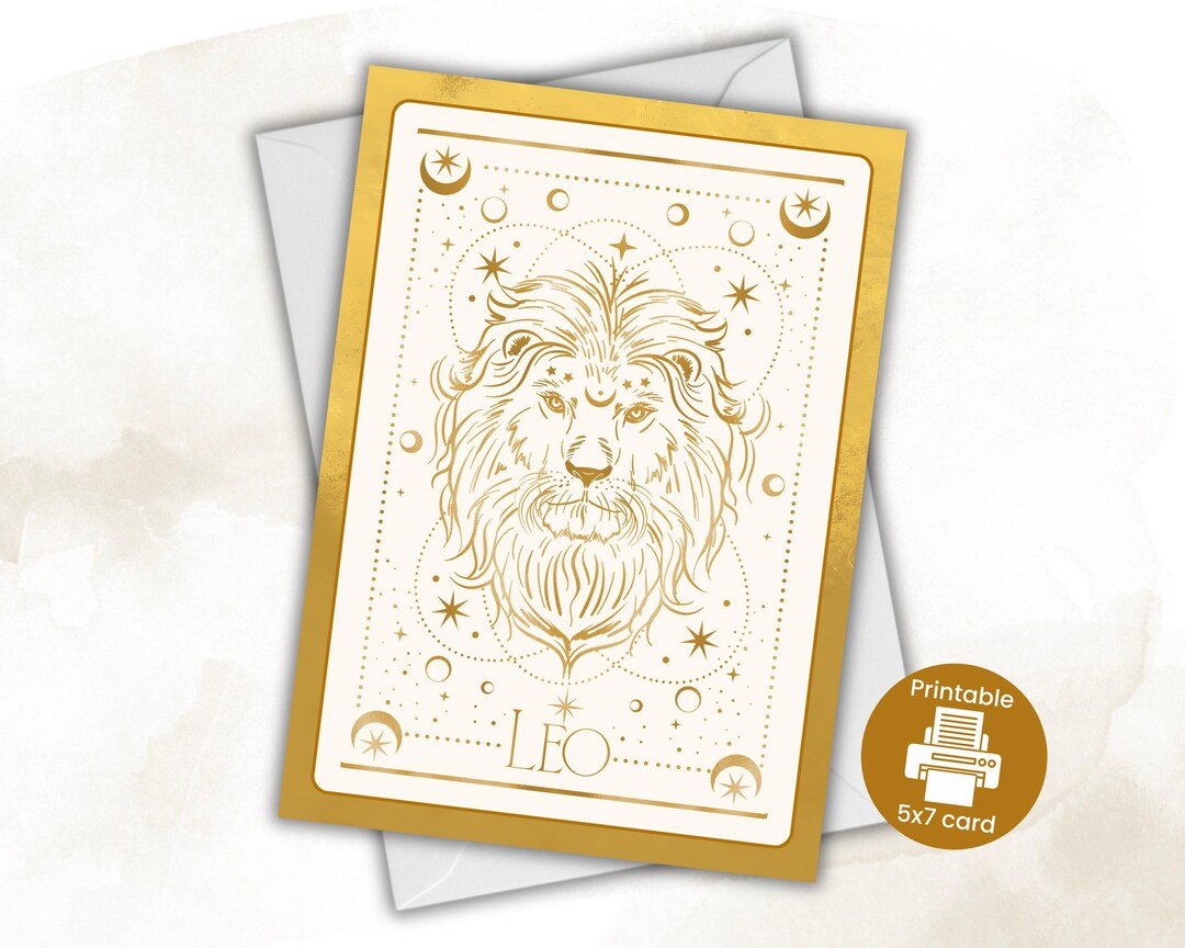 Leo Zodiac Sign Birthday Card | Printable 5x7 Greeting Card and ...
