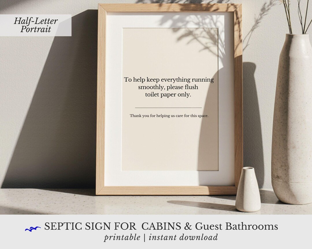 Septic System Sign Printable for Cabin Bathroom | Warm Classic Serif ...