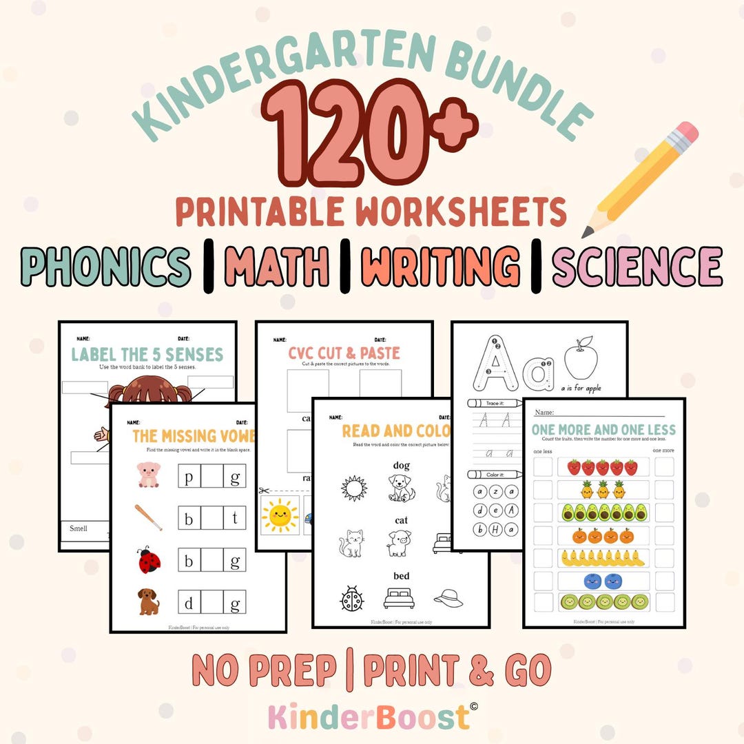 Kindergarten All Subjects Worksheet Bundle | Phonics, Math, Science ...