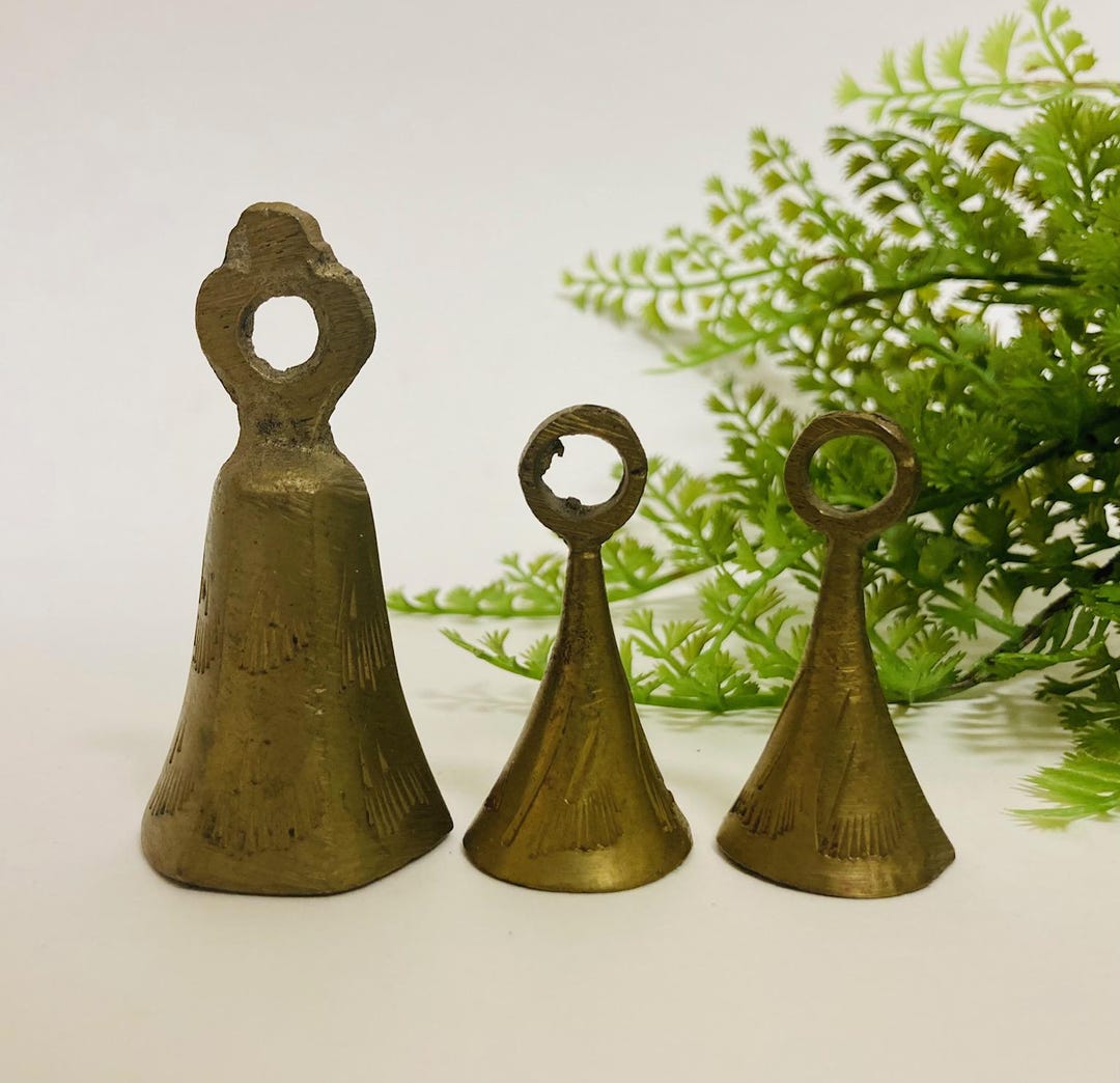 Vintage Mini Brass Bells Etched Bell Collection of 3 Hand Bells Alter ...