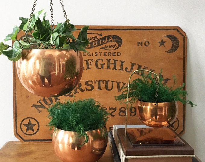 Vintage Copper Planters, Hanging Planters, 3 Small Round Planters, Air ...