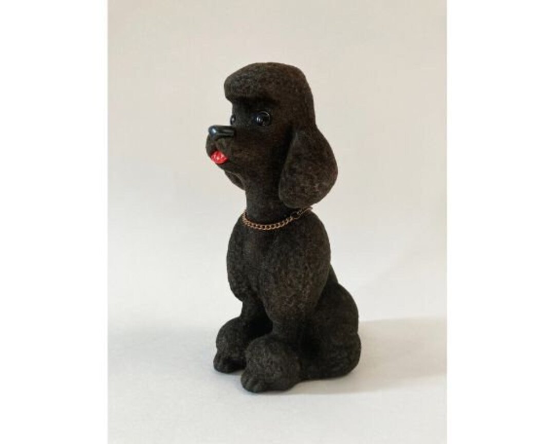 Black Poodle Vintage Flocked Coin Piggy Bank Retro Dog Figurine Pet ...