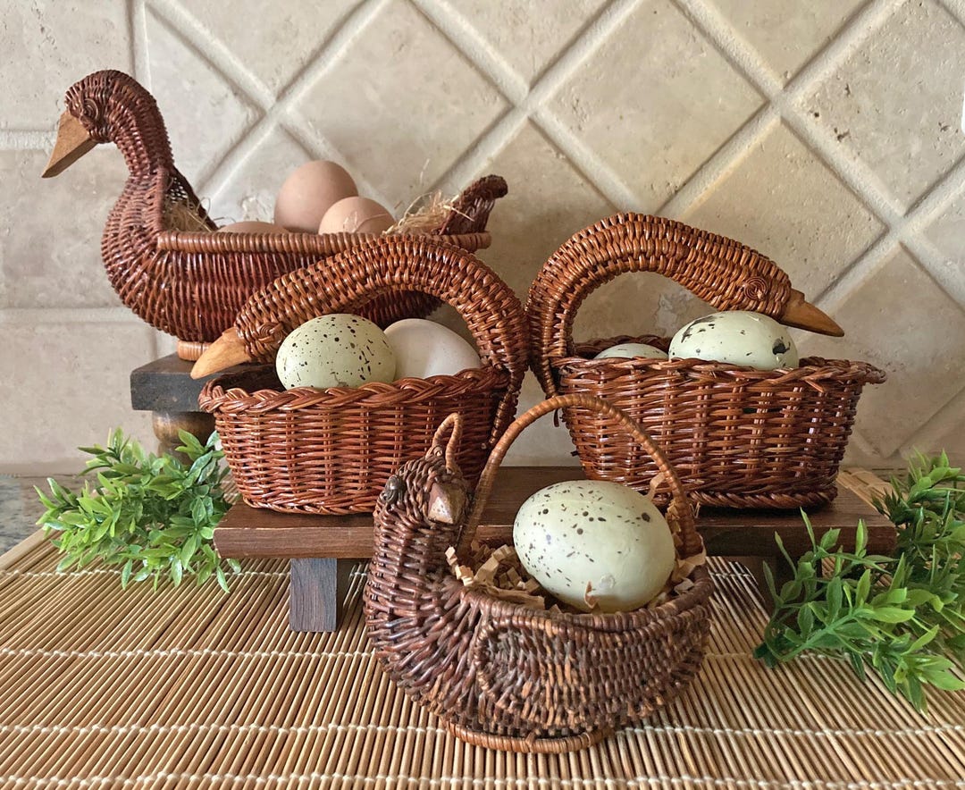 Wicker Bird Brown Basket Duck Goose Quail Farmhouse Kitchen Vintage ...