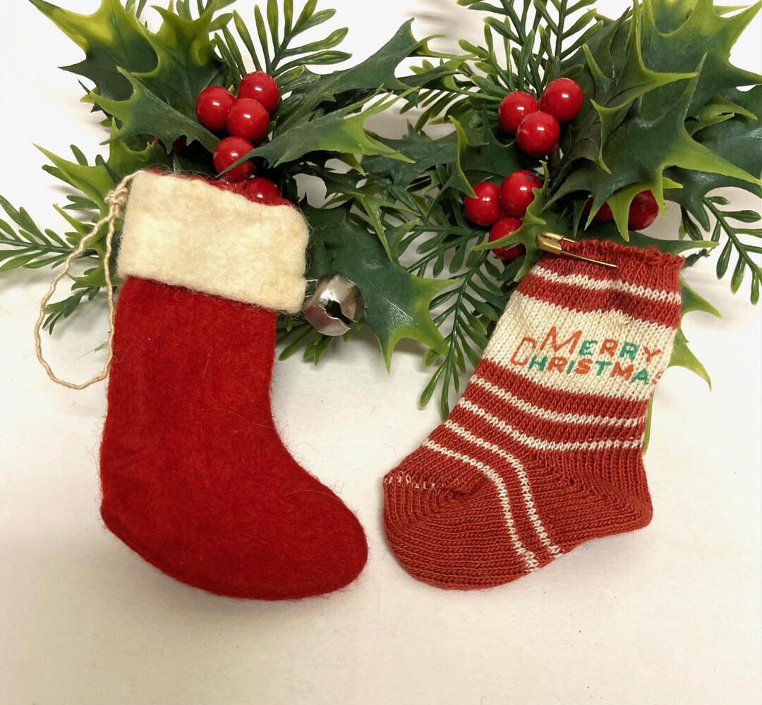 Rare 50's Miniature Christmas Stockings Felt and Knitted Tiny ...