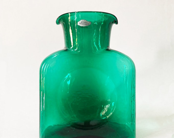 Blenko Vintage Glass Emerald Green Double Spout Water Pitcher Carafe ...