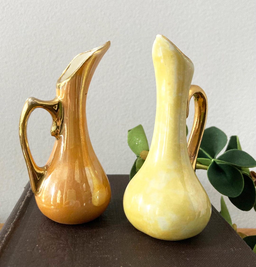 2 Porcelain Miniature Pitchers: Vintage Lusterware - Ewer - Yellow ...