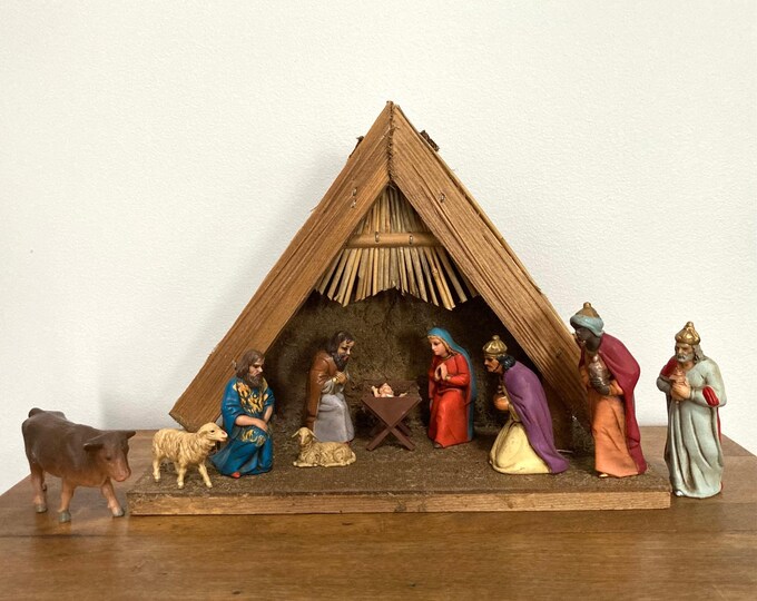 Mid-century German Nativity Set: 11-piece Wooden Creche, Plastic ...