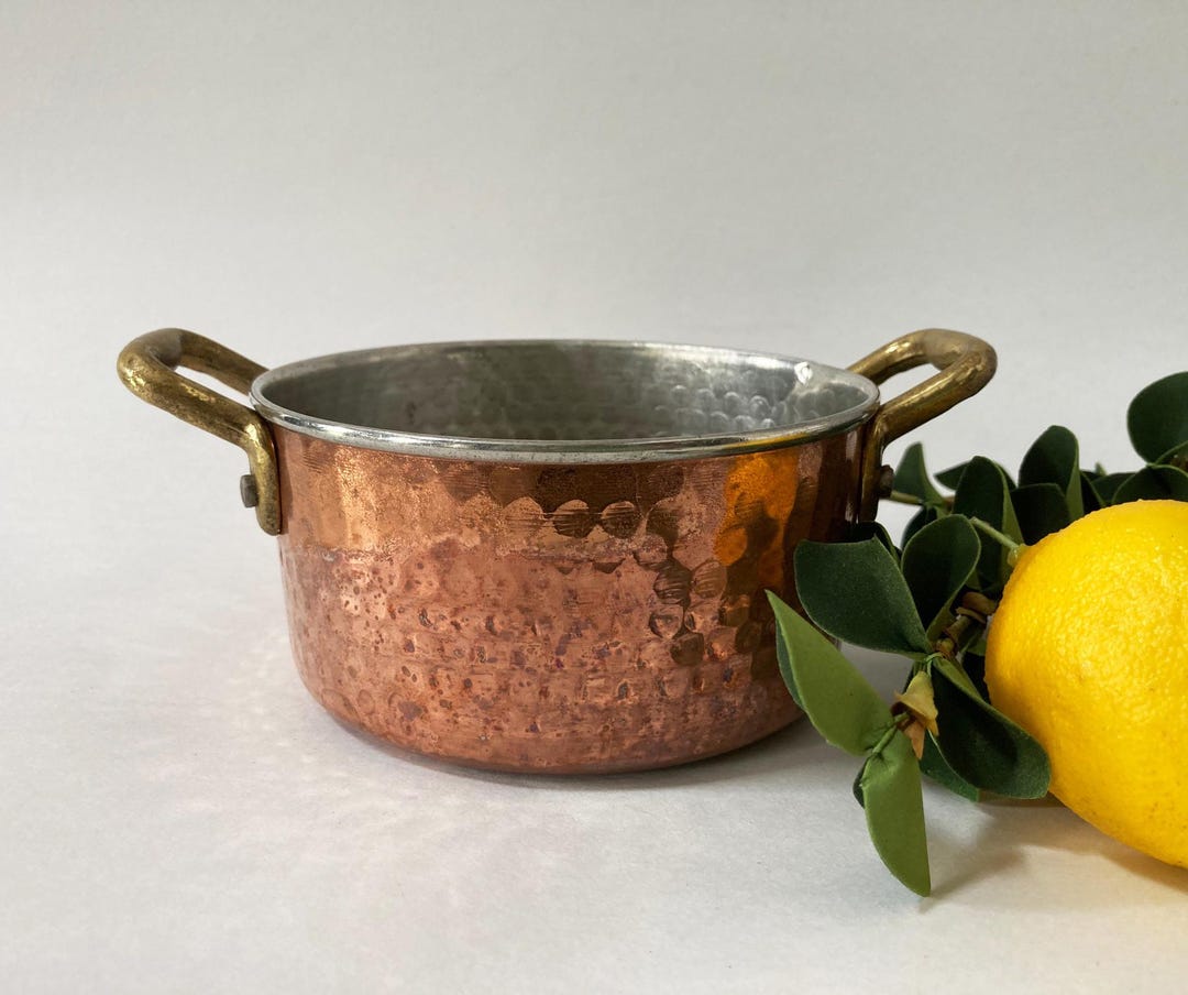 Hammered Copper Sauce Pot With Brass Handles Old-world Vintage Kitchen ...