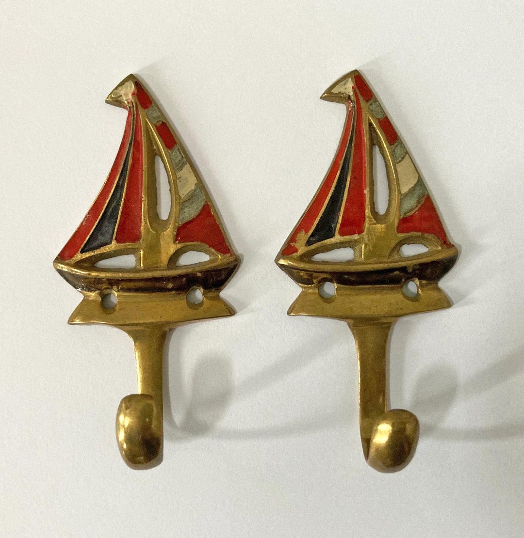 Vintage Brass Sailboat Wall Hooks Lake Beach Cottage Nautical Decor Bathrobe Hooks Lot of 2 - Etsy