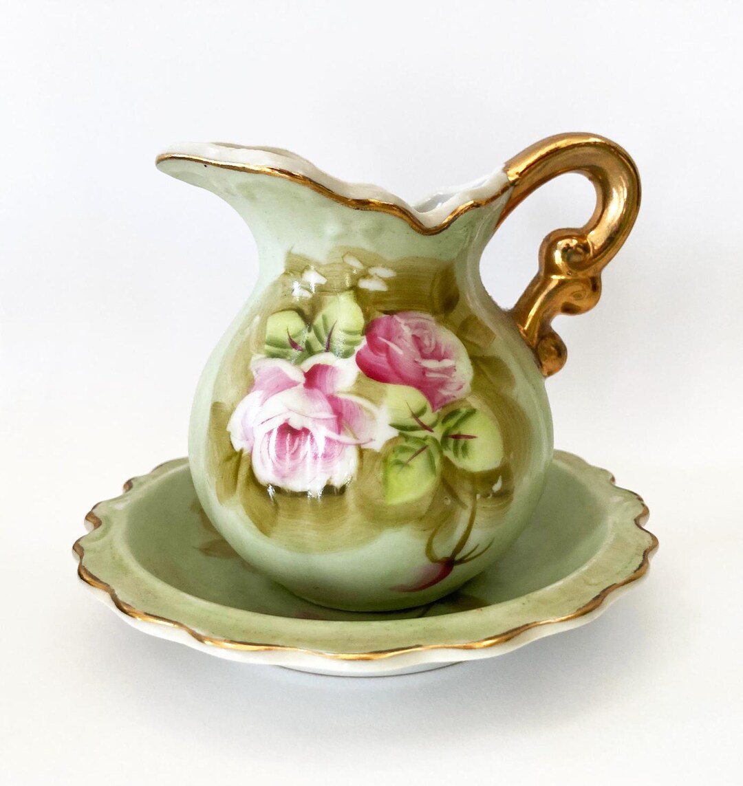 Vintage Lefton & Pitcher Bowl: Heritage Rose China - Pink Roses Motif ...