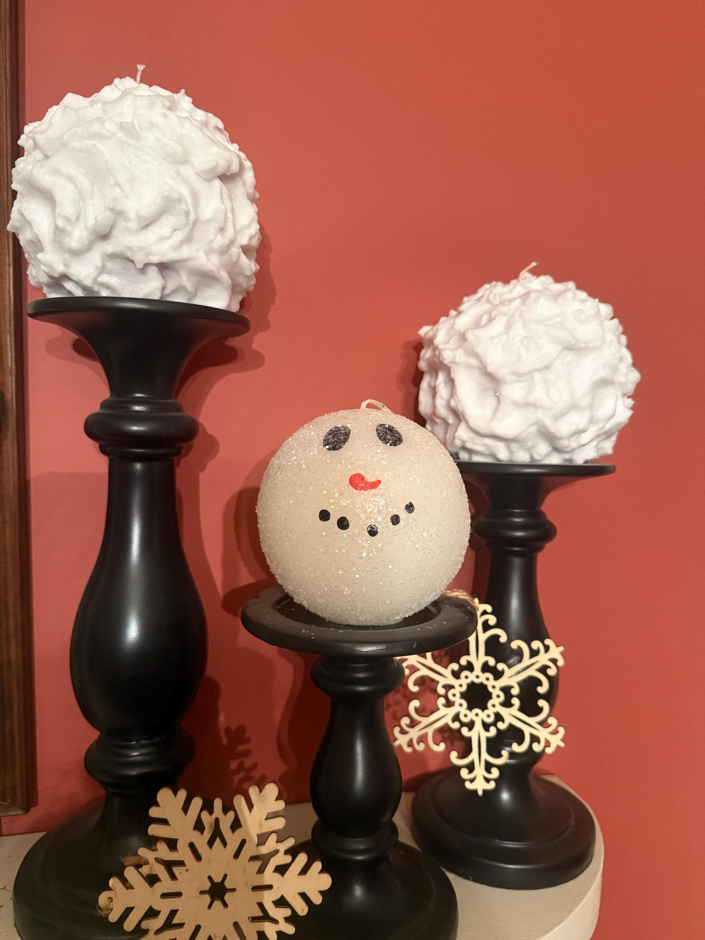 Large WHITE Interior Snowball Candle Hand Frosted Cin-apple Scented - Etsy