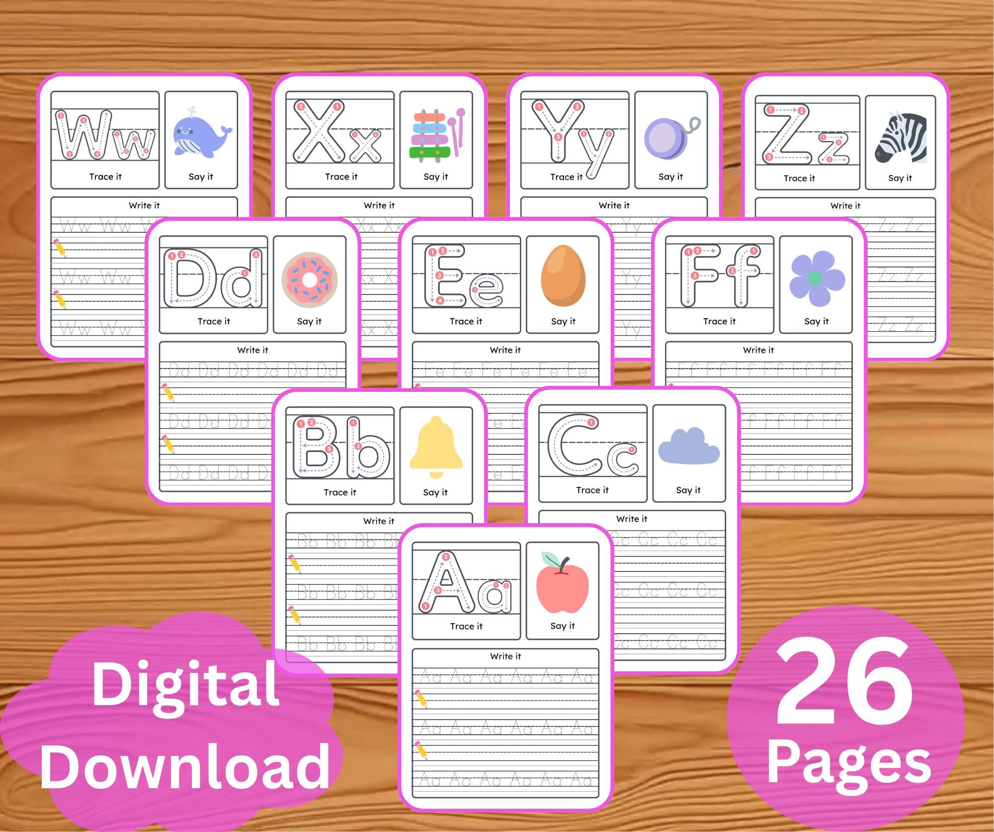 Alphabet Tracing Book Printable – ABC Letter Writing Worksheets (PDF ...