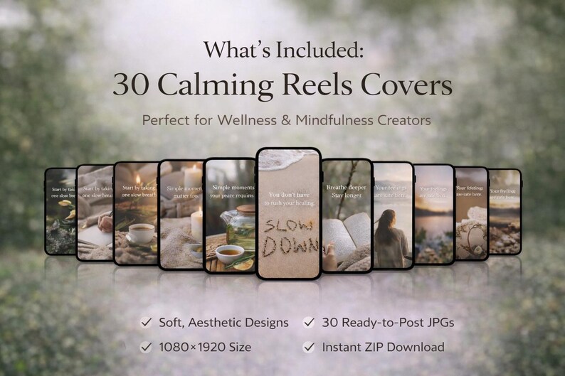 Calming Instagram Reels Covers | Soft Minimal Wellness JPG Pack ...