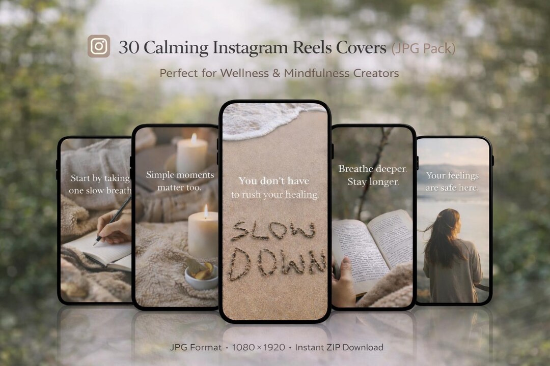 Calming Instagram Reels Covers | Soft Minimal Wellness JPG Pack ...