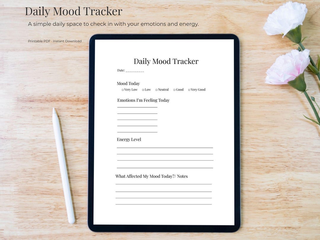 Daily Mood Tracker Printable | Mental Health Journal | Emotional Check ...