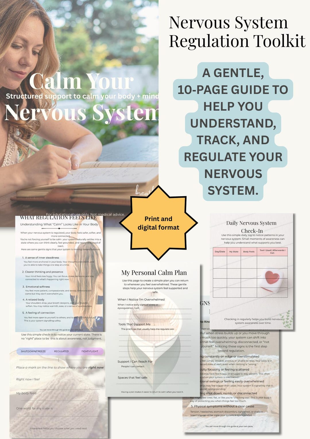 Nervous System Regulation Toolkit | Daily Check-in, Vagus Nerve Guide ...