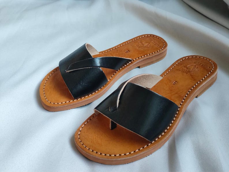 Handmade Morocco Black Sandals, Genuine Leather Sandals for Summer ...