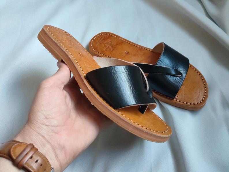 Handmade Morocco Black Sandals, Genuine Leather Sandals for Summer ...