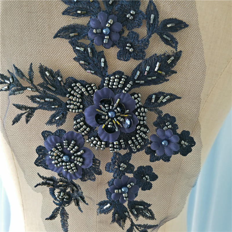 Light Blue Lace Applique Heavy Bead Lace Applique 3D Lace - Etsy