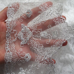 Silver embroidered lace trim silver scalloped lace | Etsy
