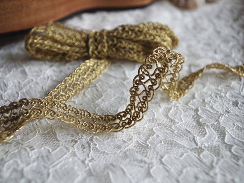 2 Yards Gold Lace Trim, Gold Cord Crocheted Lace Trim, Gold Lace Tape ...
