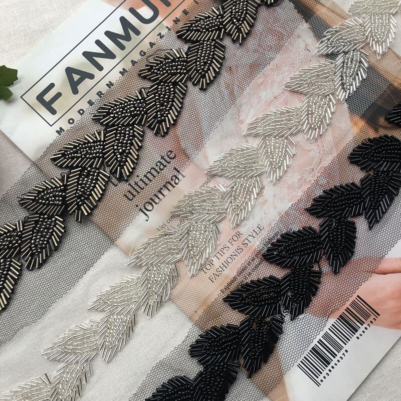 1.7 yards heavy bead trim with leaves bugle bead trim belt | Etsy