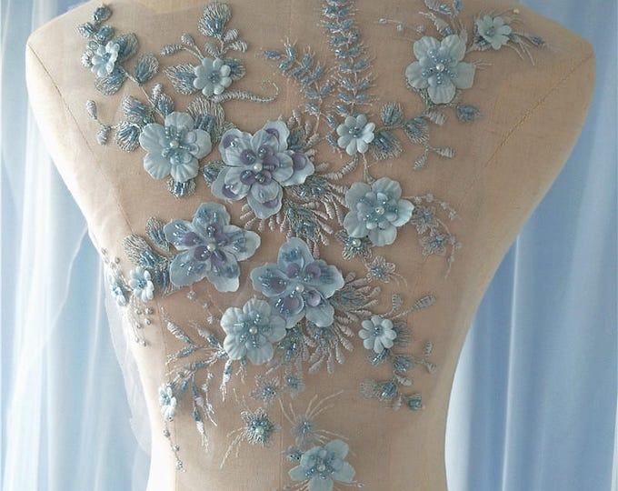 Large Navy Blue Lace Applique, Heavy Bead Lace Applique, 3d Floral, 3d ...