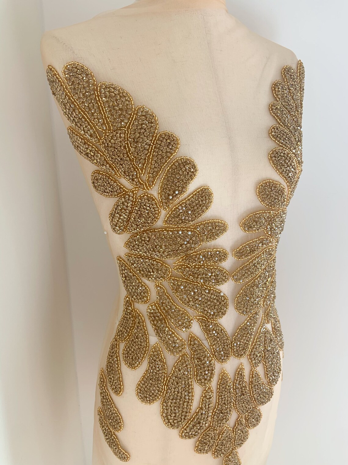 Full Body Gold Rhinestone Appliqué Boidce, Heavy Bead Handmade ...