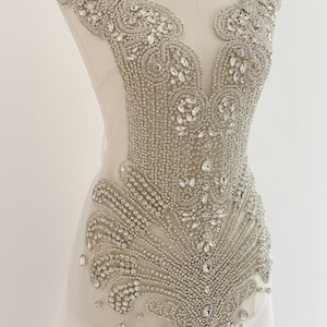 Sparkle Iridescent Rhinestone Applique Boidce, Heavy Bead Handmade ...