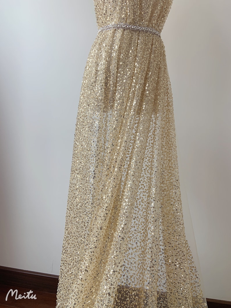 Champagne Gold Lace Fabric With Sequins Golden Bead Lace - Etsy