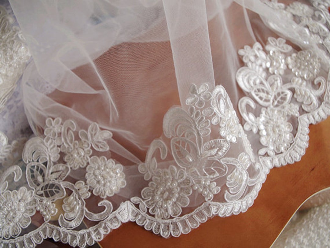 Ivory Alencon Lace Trim, Beaded Bridal Lace, Wedding Trim Lace ...