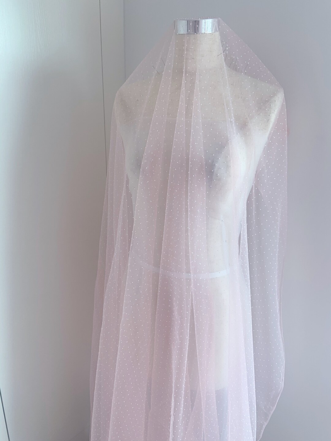 Light Pink Tulle Fabric With Mini Velvet Polka Dots, Flocking Polka ...