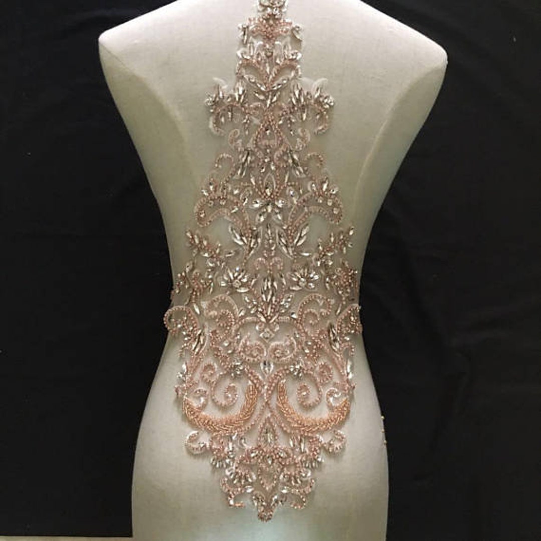 Deluxe Rhinestone Bodice Applique, Rose Gold Crystal Applique, Crystal ...