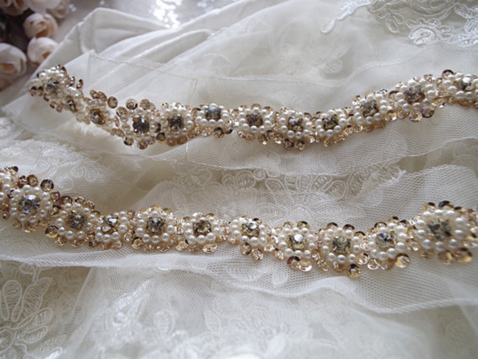 Beaded Trim Rhinestone Trim Bridal Sash Trim Jewelry Trim | Etsy