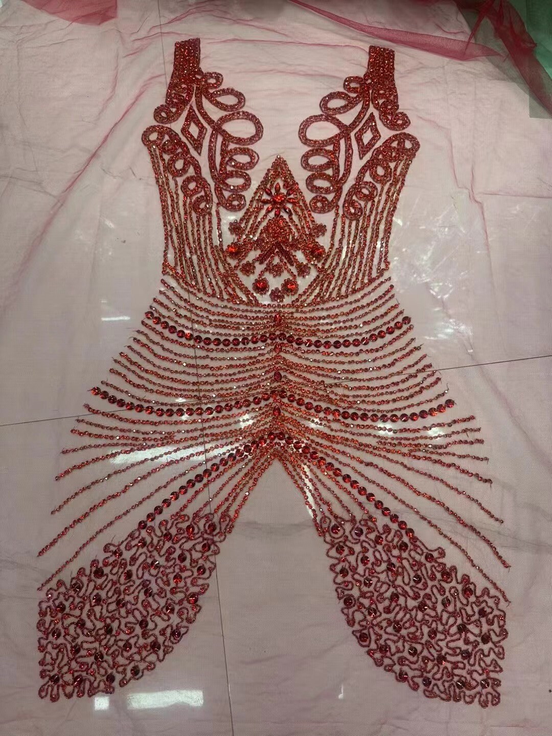 Large Red Rhinestone Bodice Applique, Handmade Rhinestone Appliqués for ...