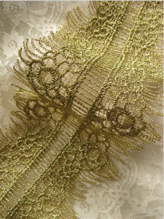 metallic Gold lace golden venise lace trim vintage lace | Etsy