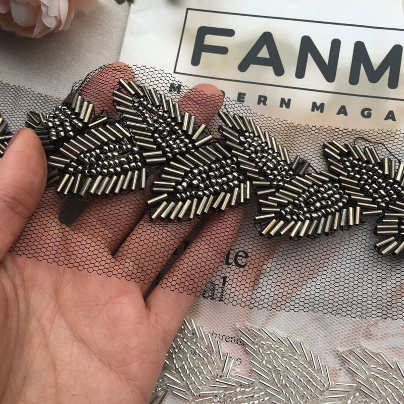 1.7 yards heavy bead trim with leaves bugle bead trim belt | Etsy