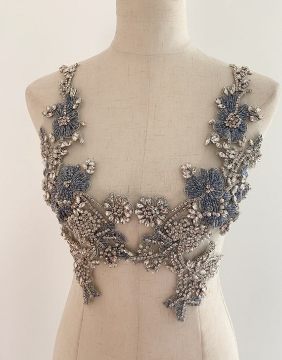 Pale Blue Rhinestone Applique Hand Crafted Rhinestone Patch - Etsy