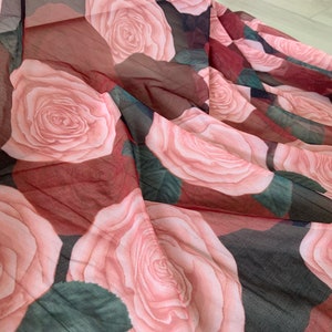 4 Way Stretch Tulle Fabric With Printed Flowers, Power Stretchy Mesh ...