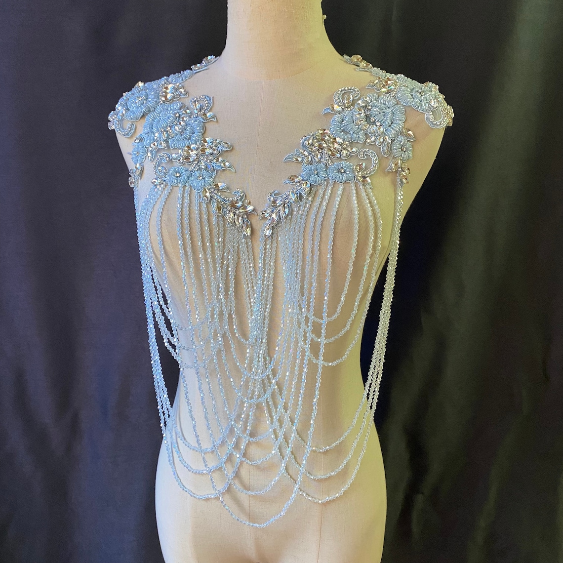 Bridal Rhinestone Applique With Chains for Costume Body - Etsy