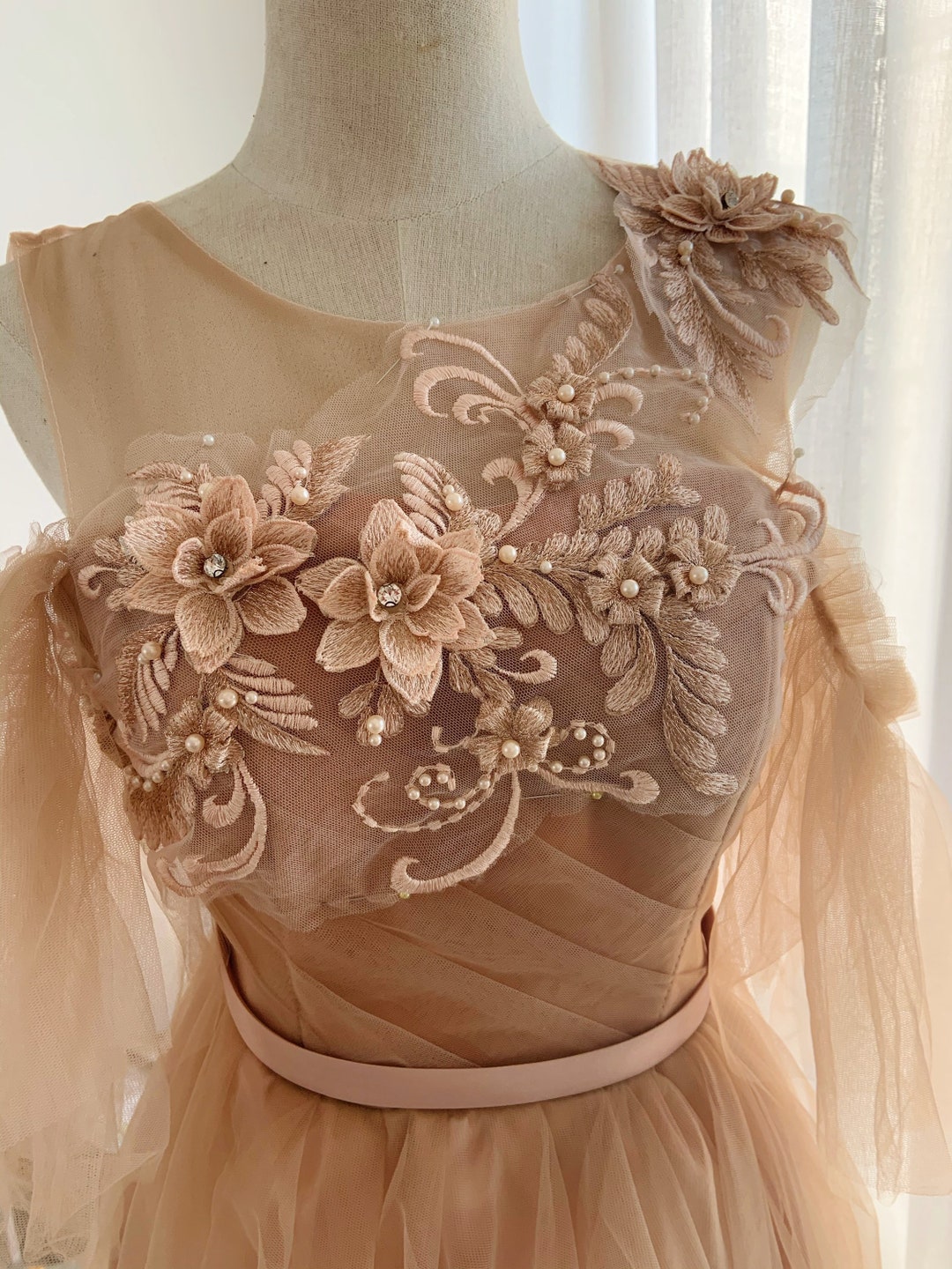 2pcs Skin Tone 3d Applique, Heavy Bead Lace Applique, 3D Flowers Lace ...