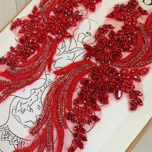 Red Rhinestone Applique, Heavy Bead Crafted Rhinestone Applique for ...