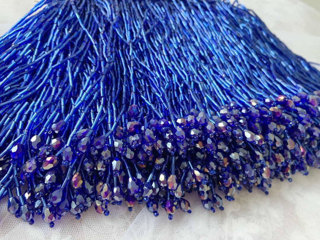 Blue Bead Fringe Tassel Trim for Dance Costume, Haute Couture Dress ...