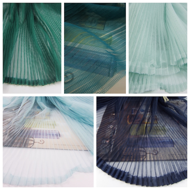 Green and Blue Pleated Tulle Fabric Accordion Pleated Mesh | Etsy