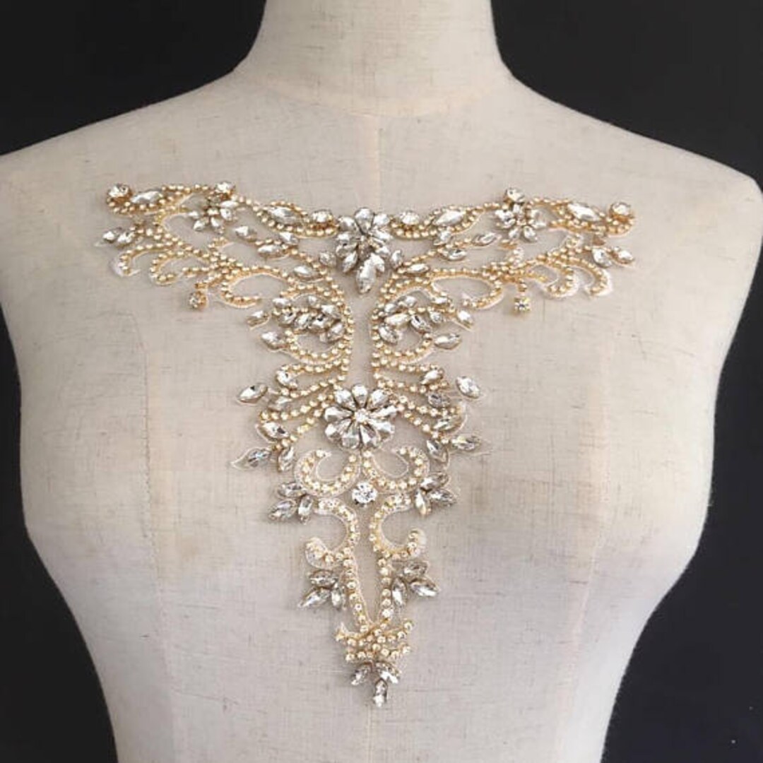 Gold Rhinestone Neckline Applique, Crystal V Neckline Collar Bodice - Etsy