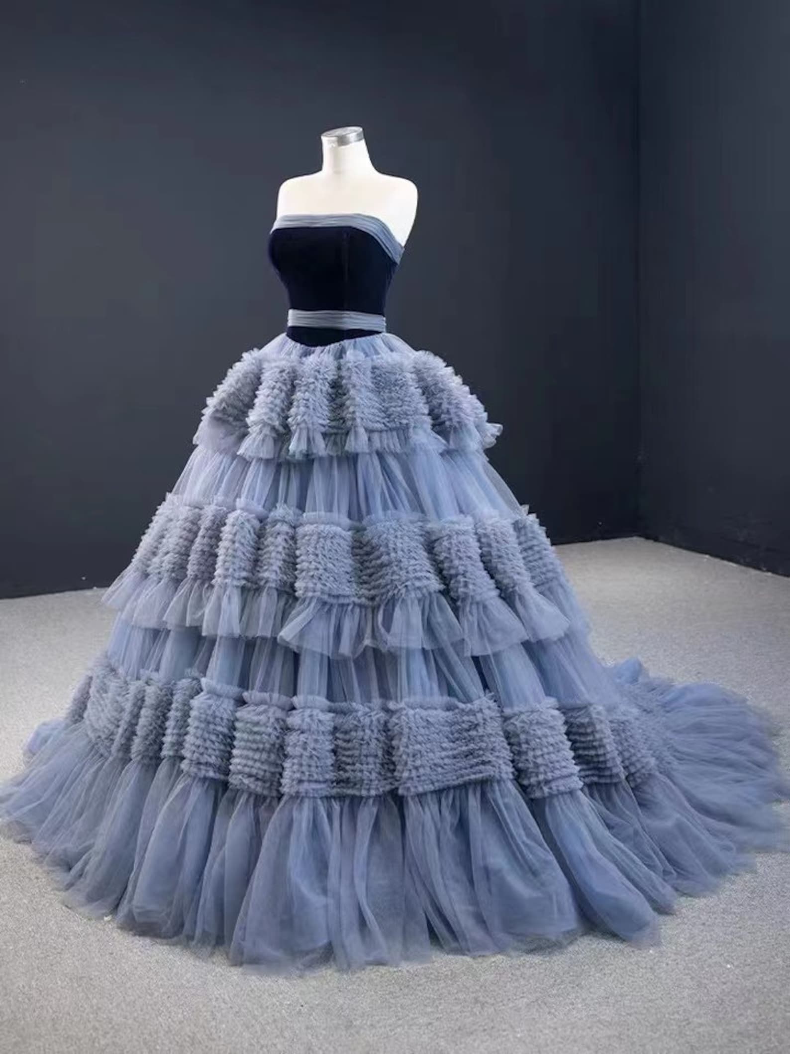 Dust Blue Tulle Ruffles Fabric for Cake Dress, Prom Dress - Etsy