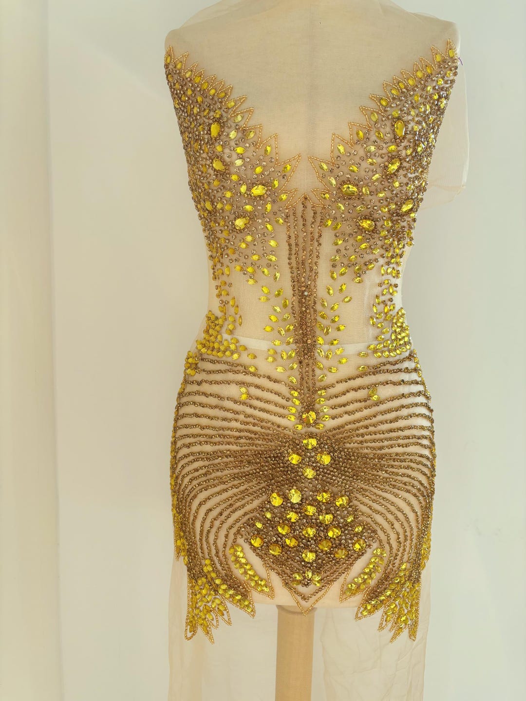 Gold Full Body Rhinestone Applique With Sweetheart Neckline , Handmade ...