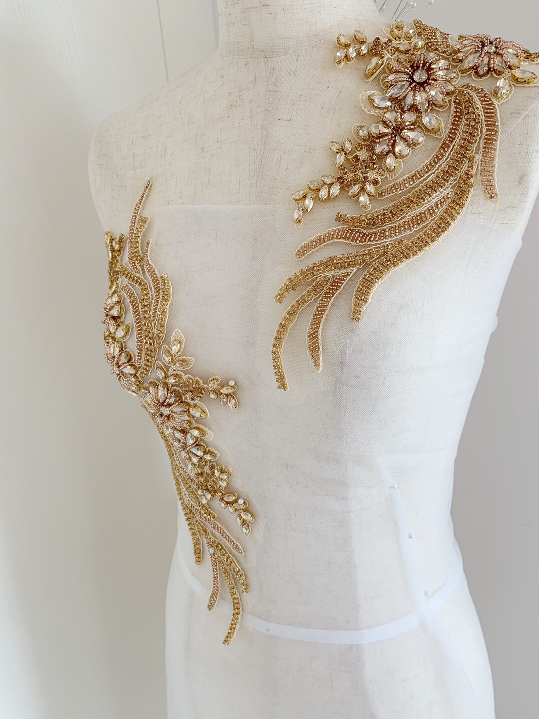 Champagne Gold Rhinestone Applique, Heavy Bead Crafted Rhinestone ...