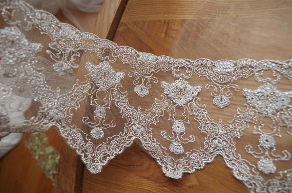 Silver embroidered lace trim silver scalloped lace | Etsy