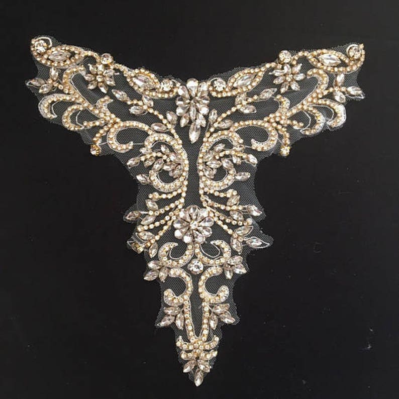 Gold Rhinestone Neckline Applique, Crystal V Neckline Collar Bodice - Etsy
